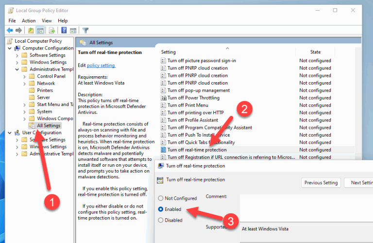 Windows 11 Pro: Deactivate Windows Defender Real time protection ...