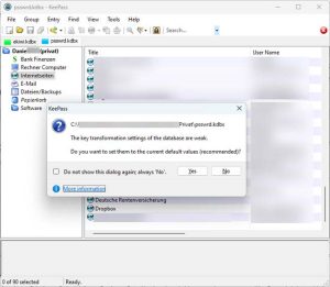 KeePass: Key transformation settings of the database are weak - eKiwi-Blog.de