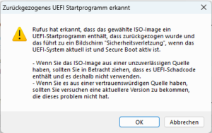 Rufus: Fehlermeldung Zurückgezogenes UEFI Startprogramm erkannt, Windows 10 ISO - eKiwi-Blog.de