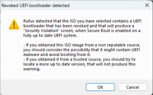 Rufus: Error message Revoked UEFI bootloader detected with Windows 10 ISO - eKiwi-Blog.de