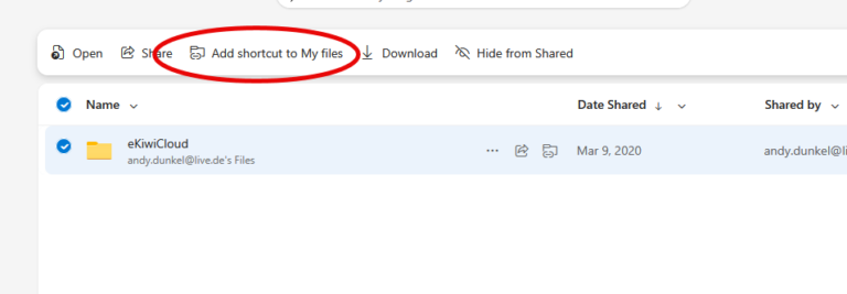 OneDrive: shared folders are only displayed as a link (*.url file ...